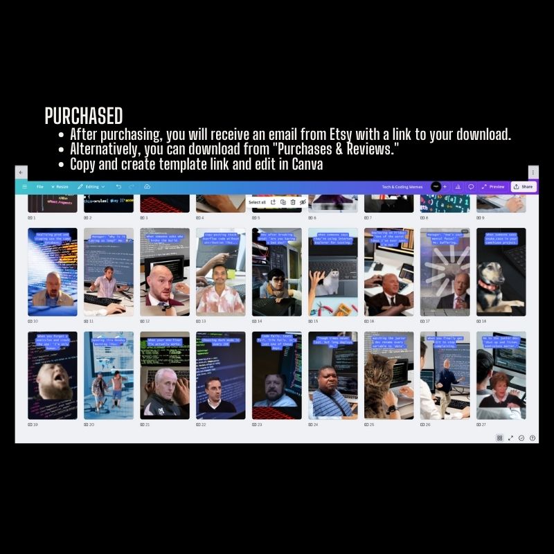 Tech Coding Meme Templates for Canva | Funny Developer Social Media ...