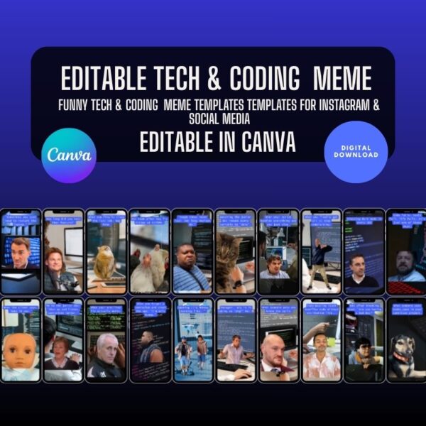 Tech Coding Meme Templates for Canva | Funny Developer Social Media ...